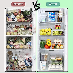 ACIGI Fridge Kitchen refrigerator organizer bins box - Clear Food Storage Baskets for Kitchen, Fridge, Freezer, Cabinets, Countertops, Bedrooms, Stackable Plastic Household Containers, Transparent