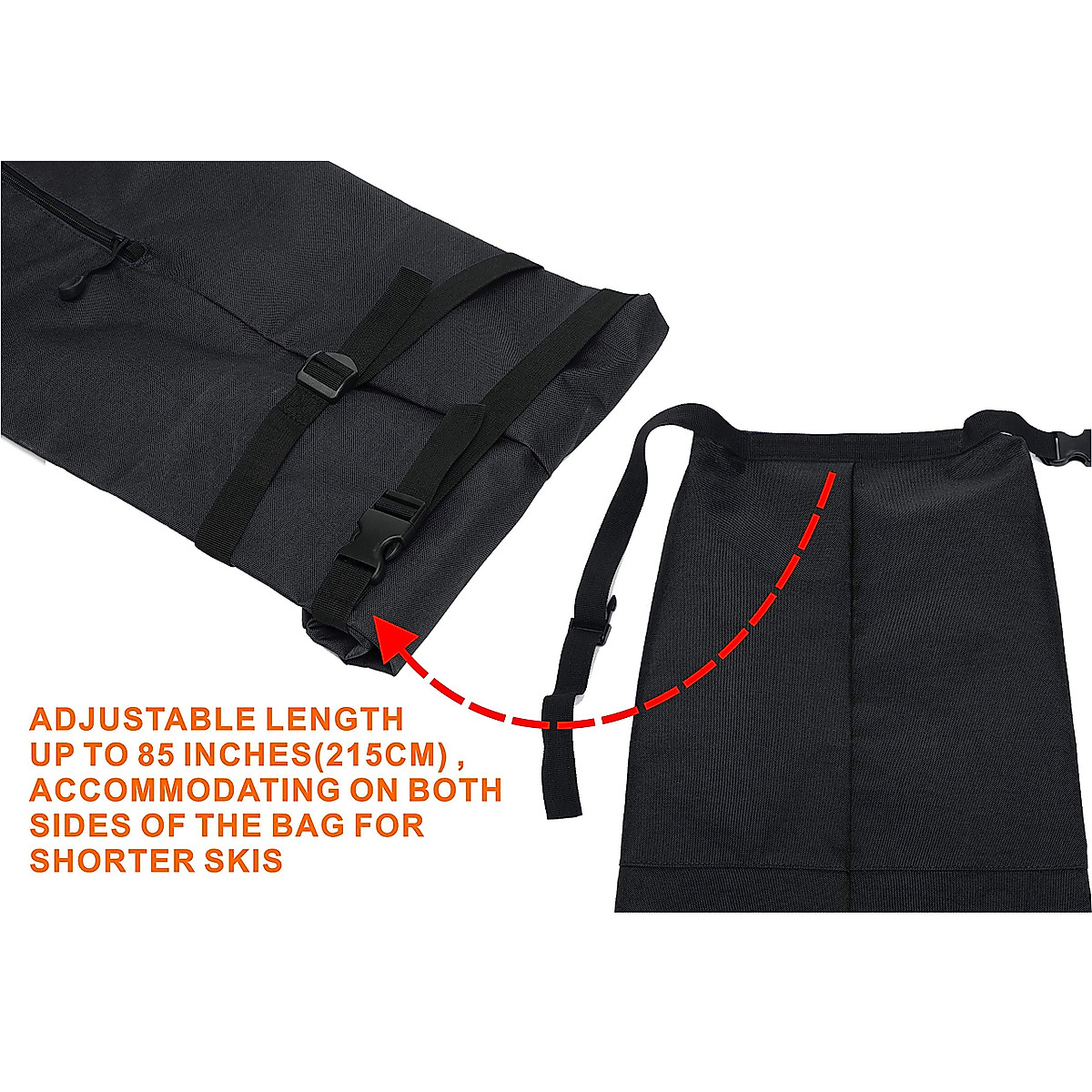 TurnWay Ski Bag | Store & Transport Skis Up to 215 cm, Poles & Extras | Waterproof - for Men, Women and Youth (Black)