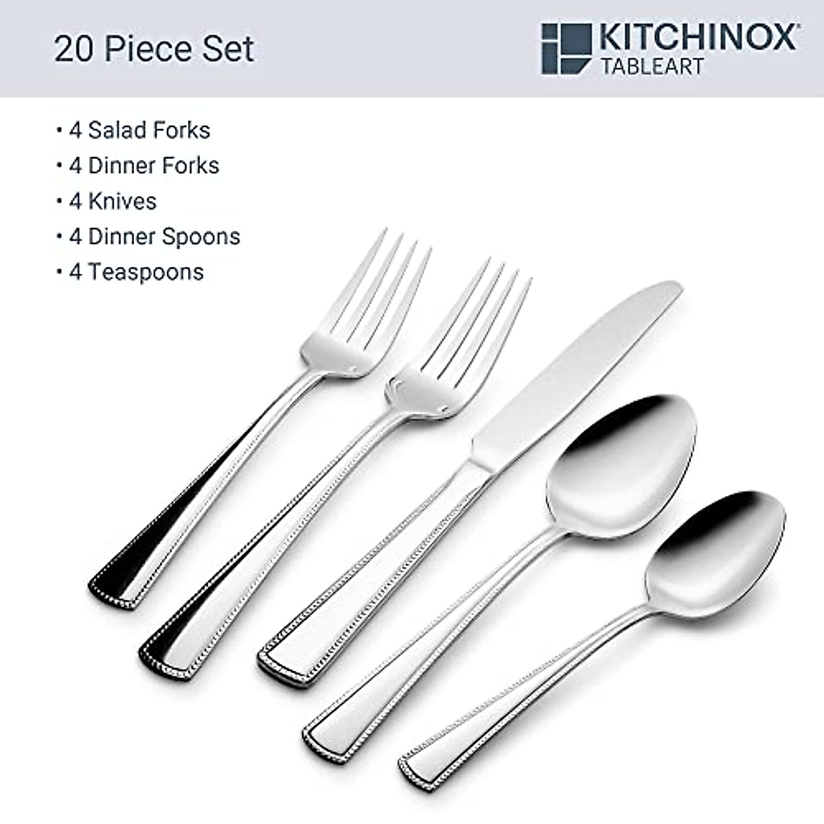Kitchinox Kithinox Flatware Set, Service for 4/20 Piece, Parker, 20 Count