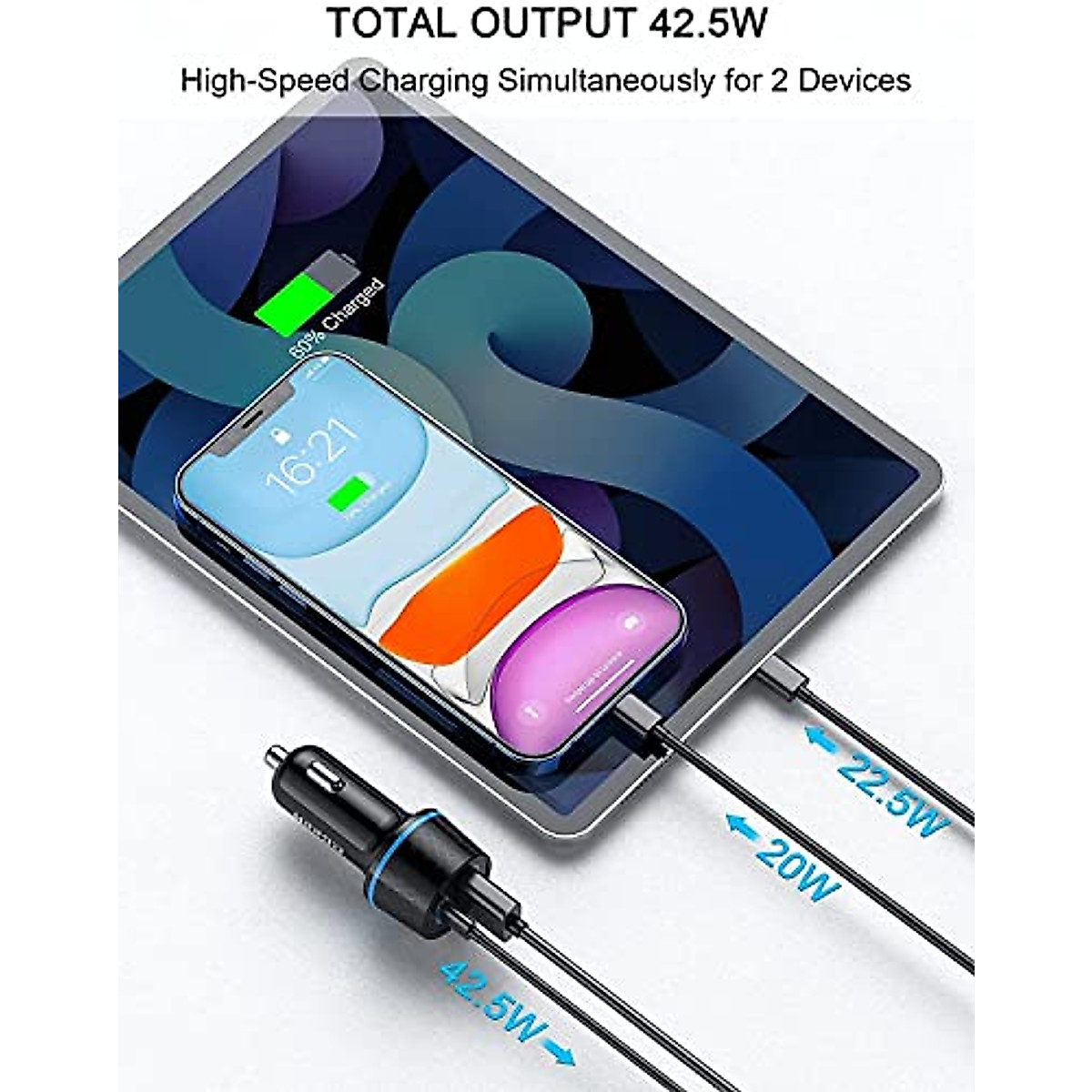 USB C Car Charger,QGeeM 42.5W Car Charger Adapter with Power Delivery & Quick Charge 3.0 USB Car Charger 2 Port Fast Charging Compatible for iPhone13/12/11 Pro/Max/XR/XS,iPad Pro/Air,Galaxy S21/10/9