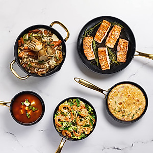 Black and Gold Pots and Pans Set Nonstick - 15PC Luxe Black Pots and Pans Set Non Toxic - Induction Compatible, PFOA Free Black and Gold Cookware Set & Gold Kitchen Utensils - Gold Kitchen Accessories