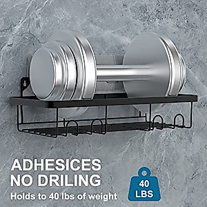 AucrBoa 6 Pack Shower Caddy Bathroom Shelf with Hair Dryer Holder, and Towel bar and Soap Dishes, No Drilling Traceless Adhesive Wall Mounted Bathroom Storage Organizer Basket with Hooks,Black