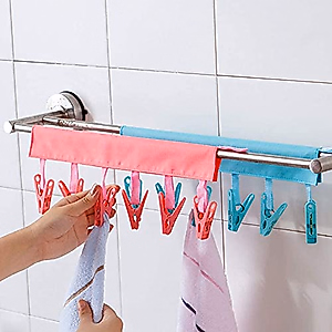 TamBee Bathroom Racks Cloth Hanger Clothespin Travel Portable Folding Cloth Socks Drying Hanger with 6 Clips Pack of 3 (Red, Black, Rose red)