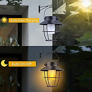 Solar Lantern Outdoor Vintage Metal, KINGLEAD Hanging Solar Lights Flickering Flame Lantern for Halloween Decorative Garden Patio Yard Porch Outdoor Waterproof Wall lights with Wall Mount Kit (2 Pack)