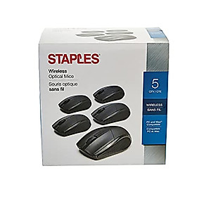 STAPLES 2454318 44900 Wireless Optical Mouse Black 5/Pack