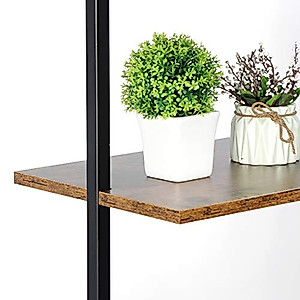 SUPER DEAL 4 Tier Bookcase, Floating Wall Mounted Bookshelf Hanging Wall Wood Shelves with Industrial Pipe Metal Frame, 30in L x 11.8in W x 64in H, Rustic Brown