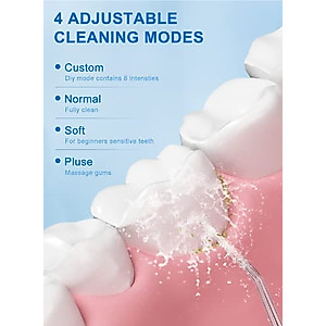Water Dental Flosser Cordless for Teeth Cleaning - 4 Modes Oral Irrigator Braces Flossers Cleaner, Rechargeable Portable IPX7 Waterproof Powerful Battery for Travel Home