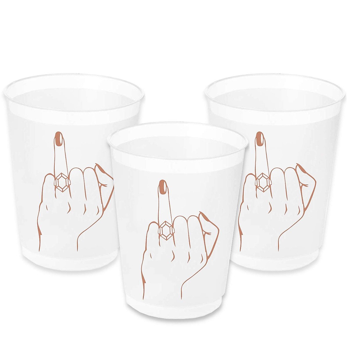 Bachelorette Party Cups - Rose Gold Ring Finger Cups, 16 Count, 16 Oz. - Bridal Shower, Engagement Party Decoration and Bride To Be Gift