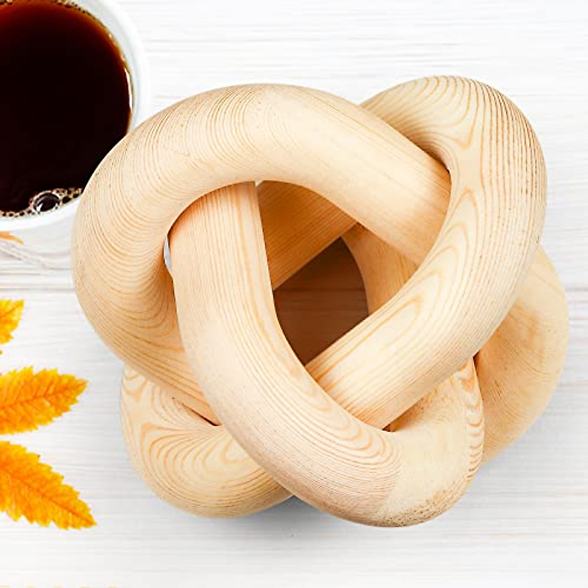 Wood Knot Decor 3 Knot Wood Chain Link Decor Coffee Table Books Decor Table Decorations for Living Room Hand Carved Decorative Modern Farmhouse Shelf Boho Rustic 6 inch (Natural)