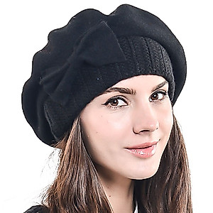 F&N STORY Lady French Beret Wool Beret Chic Beanie Winter Hat Jf-br034 (HY022-Black)