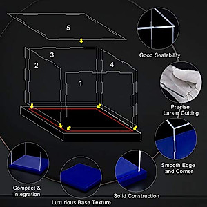 Clear Acrylic Display Box with Blue Velvet Base, Simple Self-Assembly Dustproof Showcase, Cube Countertop Box for Collectibles, Toys, Home Organization (8x8x8 inch)