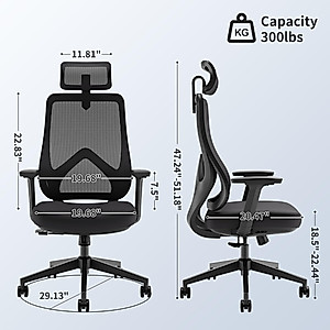 Rongbuk Ergonomic Executive Computer Desk Chair with 3D Armrests, 2D Headrest, Swivel Task Chair with Lumbar Support, Sturdy Base with Wheels, Mesh Office Chair, White