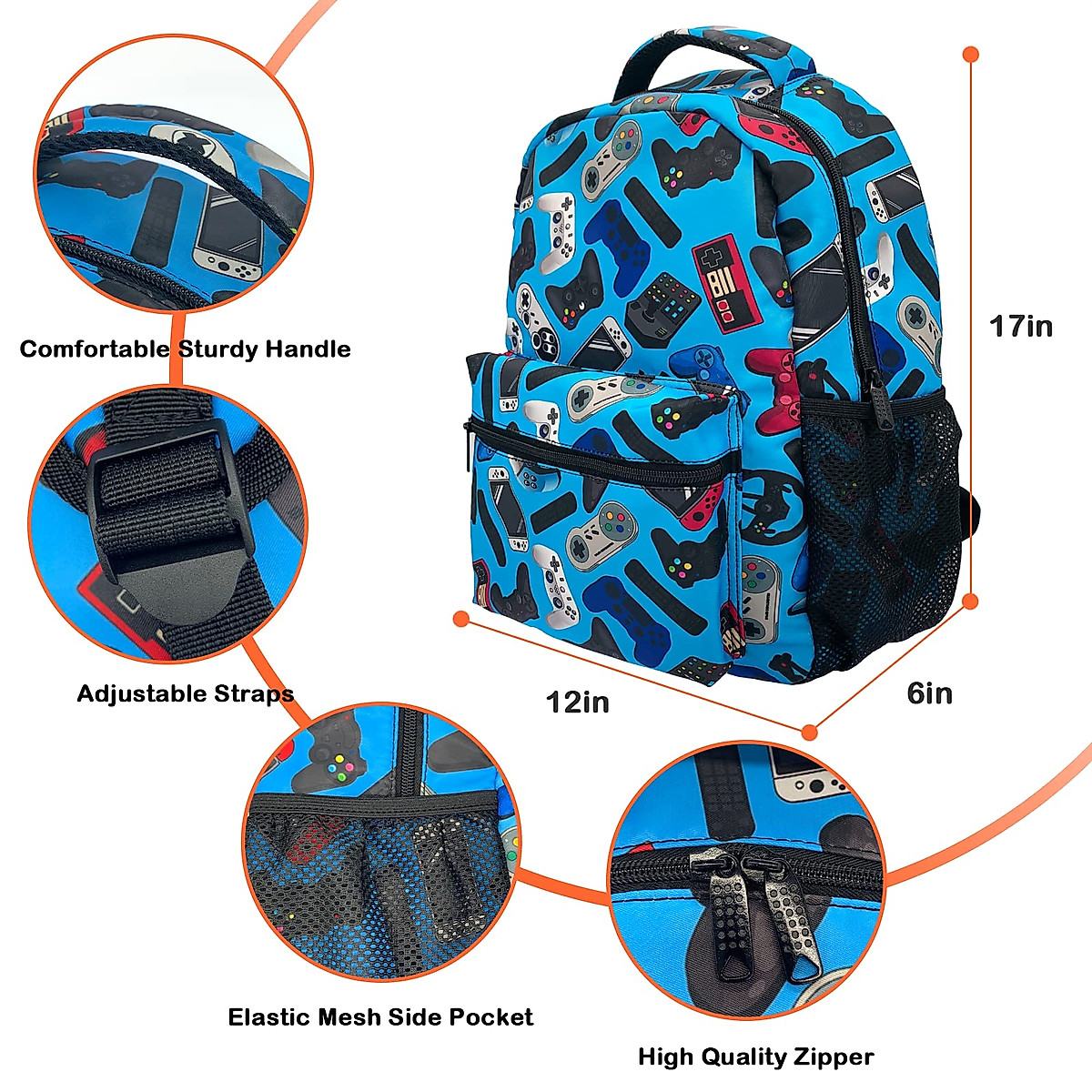 Funny Video Game Backpack, large 17-inch Laptop Travel Laptop Daypack School Bag with Multiple Pockets for Men Women Boys Girls