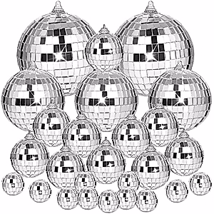 MARFOREVER 40 PCS Mirror Disco Balls Halloween Decoration Reflective Mirror Ball Ornaments Silver Hanging Ball 70s Disco Theme Party Decor for Christmas Tree Home Decorations, 4 Sizes, 1.2/2/3.2/4 in