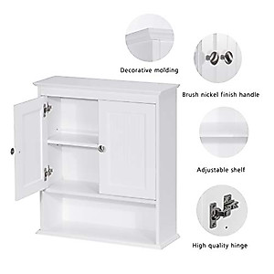 Spirich Home Bathroom Cabinet Wall Mounted with Doors, Wood Hanging Cabinet with Doors and Shelves Over The Toilet, Bathroom Wall Cabinet White