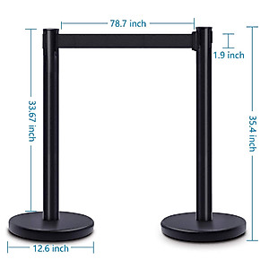 DuraSteel Heavy Duty Crowd Control Stanchion - Premium Steel Black Stanchions - 6.5 Feet Black Retractable Belt - Safety Barrier Stands & Line Dividers - Set of 2