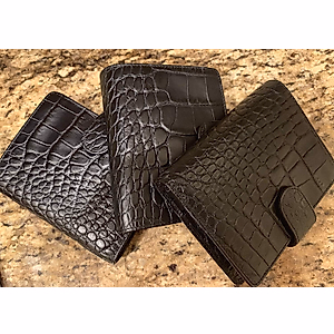 Filofax Classic Croc Print Leather Organizer Agenda Weekly Daily Planner Diary Calendar Bundle with DiLoro Pen (Pocket Paper Size 4.72" x 3.18", Ebony 2023-2024)