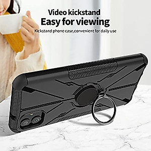 for Samsung A04 Case, Galaxy A04 Case with Screen Protector, Military Grade Shockproof Protective Phone Case with 360°Rotatable Ring Holder, Supports Magnetic Car Mounts for Samsung Galaxy A04(Black)