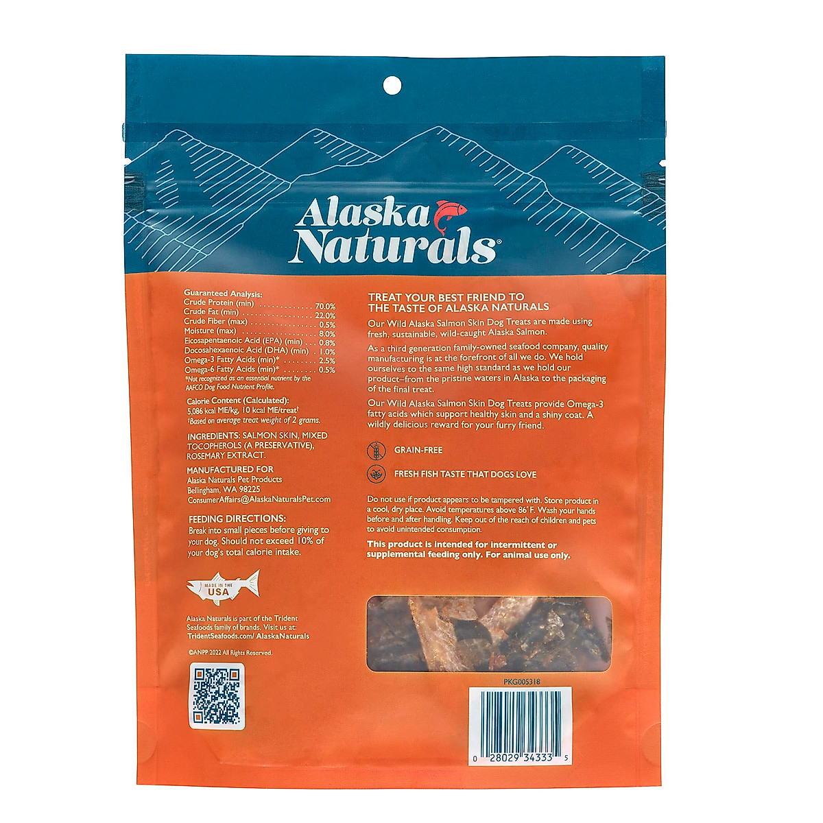 Alaska Naturals® 100% Wild-Caught Alaska Salmon Skin Dog Treats, Delivers 0.8% EPA & 1.0% DHA Omega-3 Fatty acids to Support Healthy Skin & Shiny Coat, Gluten Free, Grain Free Dogs Treat, 3 oz
