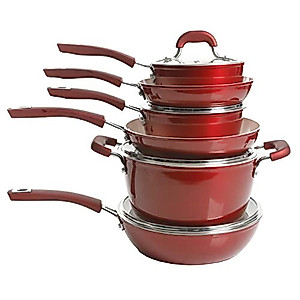 Kenmore Arlington Healthy Nonstick Ceramic Coated Forged Aluminum Induction Cookware, 12-Piece, Metallic Red