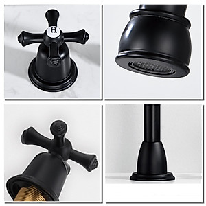 RKF Bathroom Faucets for Sink 3 Hole Matt Black 8 inch Widespread Bathroom Sink Faucet with Drain 2 Handles Cross Knobs Faucet Bathroom Vanity Faucet Basin Mixer Tap Faucet with Hose & Deck CWF039-MB