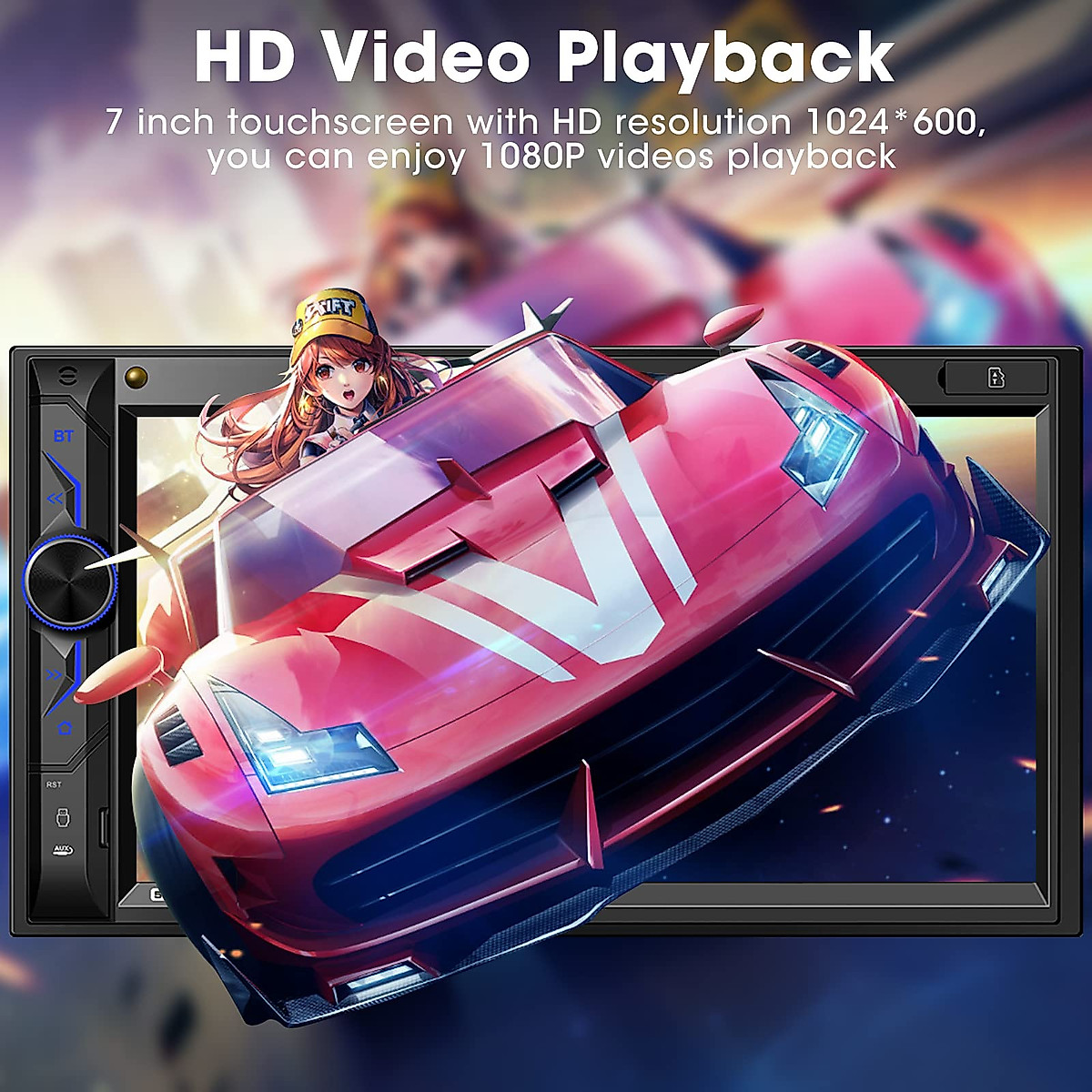 in-Dash Digital Media CarPlay Stereo - Double Din Android Auto Car Radio - 7 Inch HD Touchscreen Bluetooth Phone Link Backup Camera USB SD Aux-in AM FM Radio Wireless Remote Control