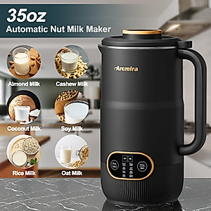 Arcmira Automatic Nut Milk Maker, 35oz(1000ml) Homemade Almond, Oat, Coconut, Soy, Plant Based Milks and Non Dairy Beverages, Soy Milk Maker Machine with Delay Start/Keep Warm/Self-Cleaning/Boil Water