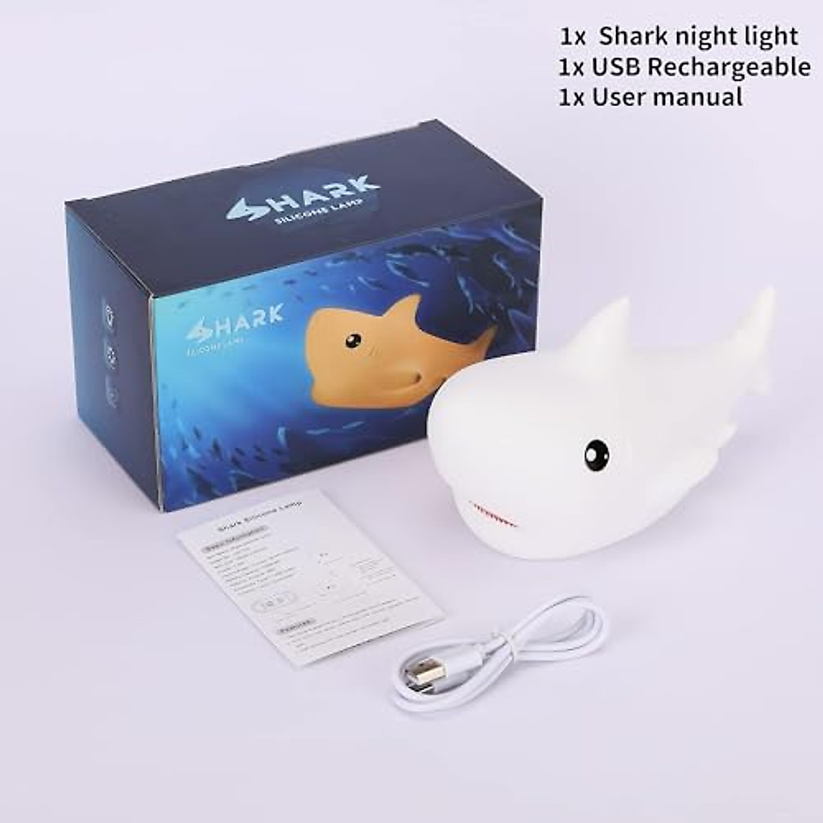 LOVERUIS Cute Night Light for Kids Cute Shark Lamp, Animal Lamp 7 Color Lamp Nightlights Birthday Christmas Gift for Children with USB Rechargeable,Kids Silicone Lamp Kawaii Room Decor