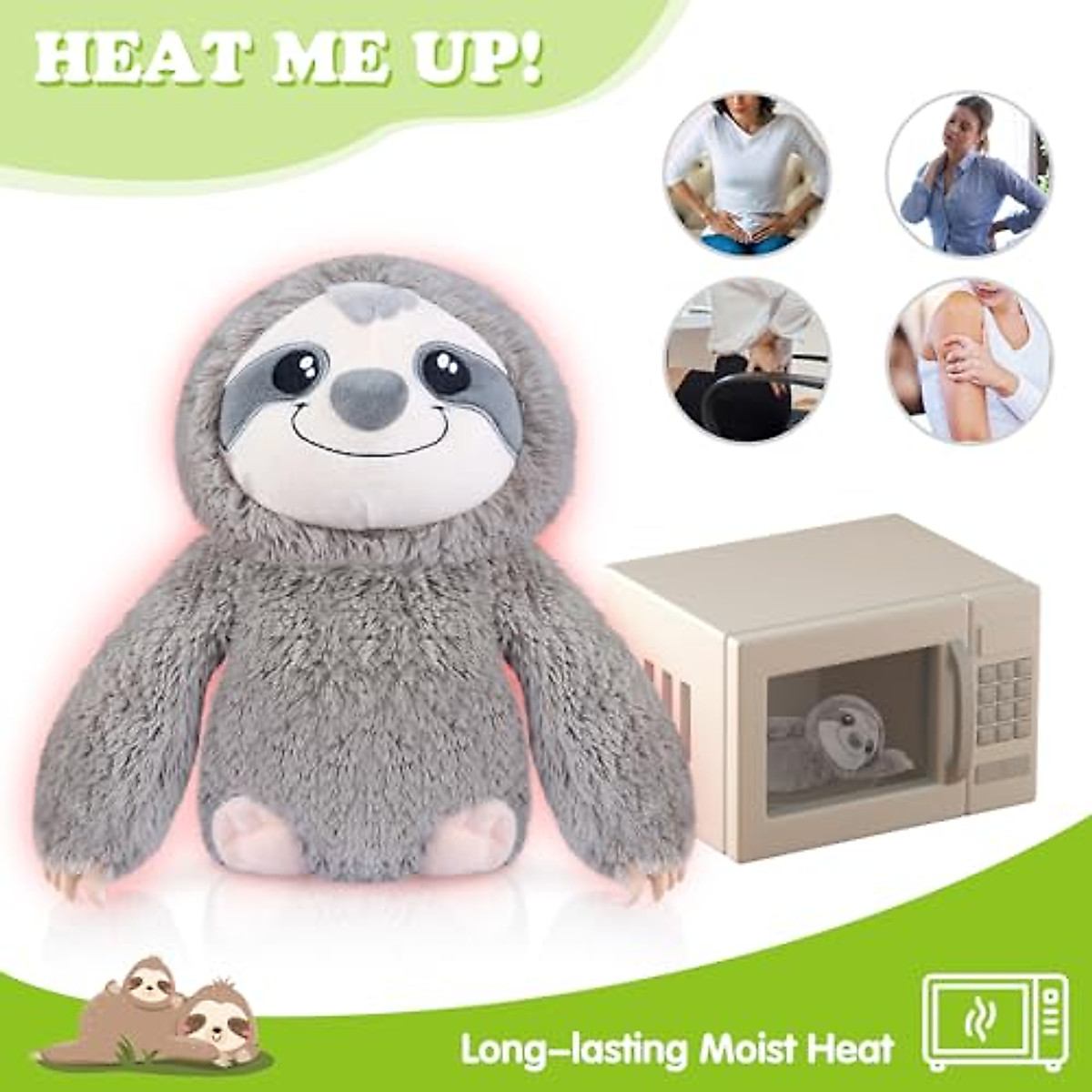SuzziPad Microwavable Stuffed Animal, Heated Sloth Plush for Anxiety, Bedtime, Cuddle & Companion, Soreness & Stress Relief, Warmer Plueshies, Microwave Heating Pad, Gifts for Women, Gray