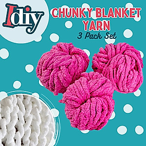 iDIY Chunky Yarn 3 Pack Skein (72 Yards) - Light Grey - Fluffy Chenille Yarn Perfect for Soft Throw and Baby Blankets, Arm Knitting, Crocheting and DIY Crafts and Projects! Homemade Holiday Gift