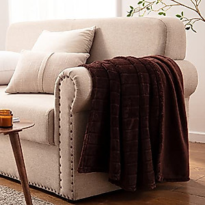 Bertte Decorative Stripe Lightweight Fleece Cozy Sofa Bed Seasons Throw 330 GSM Soft Plush Fuzzy Warm Fluffy Blanket, 50"x 60", Brown