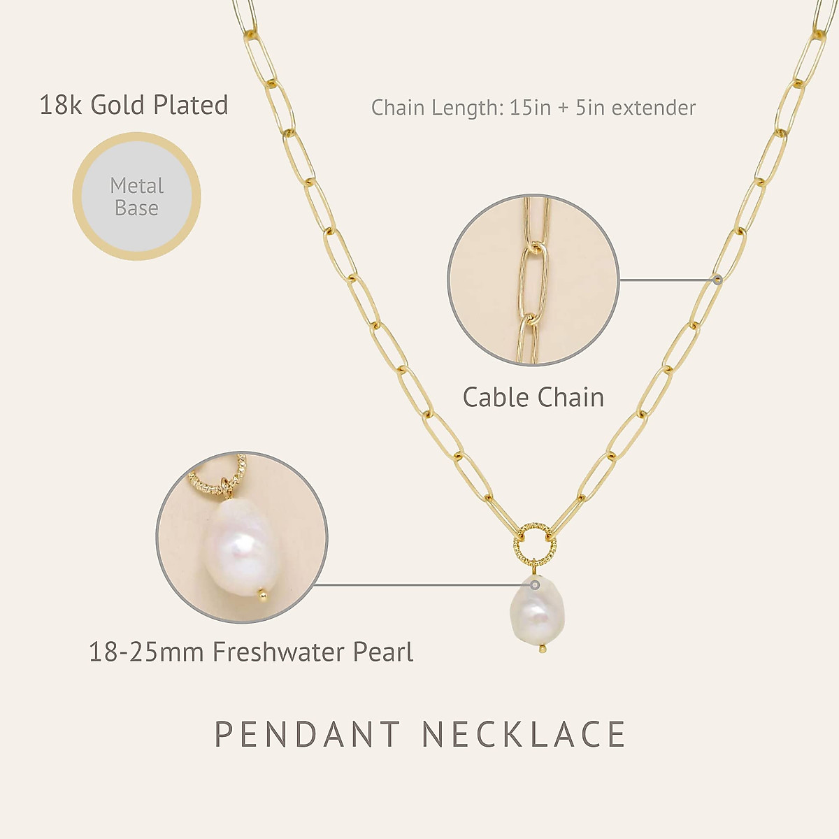 Ettika Gold Necklace. Pearl Necklace. Women Necklaces, Freshwater Pearl Pendant. 18K Gold Plated Necklaces. Gold Paperclip Chain, Jewelry