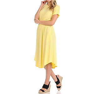 iconic luxe Women's Short Sleeve Flare Midi Dress with Pockets Medium Banana