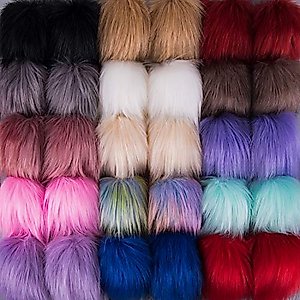 SIQUK 30 Pieces Faux Fox Fur Pom Pom with Elastic Loop Fluffy DIY Knitting Hat Pom Pom Faux Fur Pom Pom for Hats Beanies Scarves Gloves Keychains Bags Accessories (15 Colors, 2 Pcs/Color)