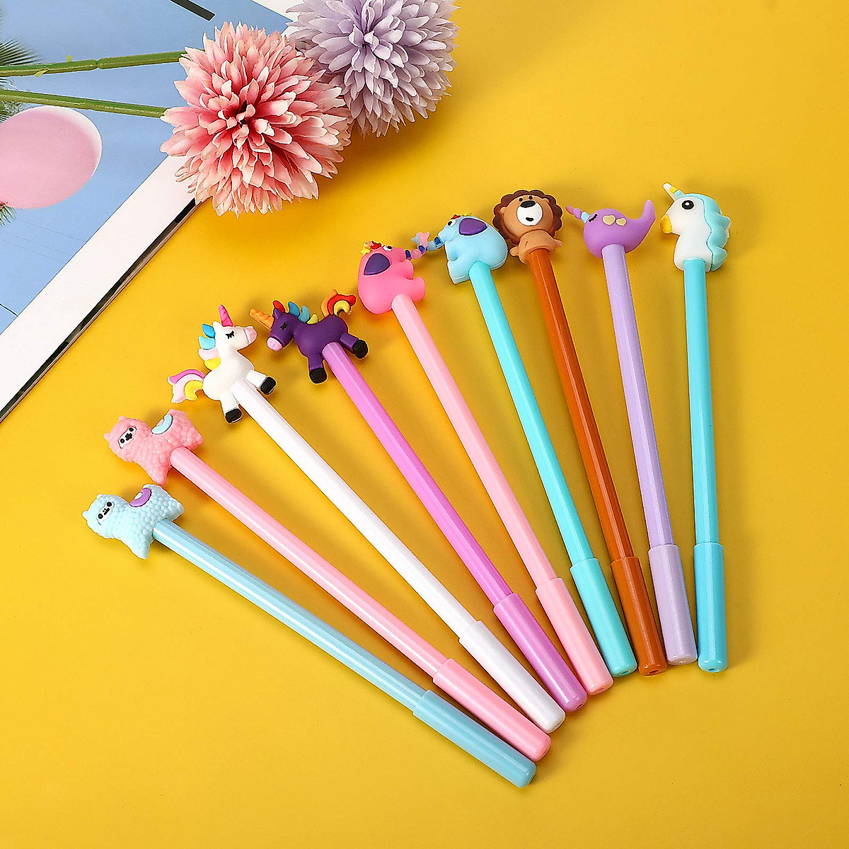 Zonon 64 Pieces Cute Cartoon Gel Ink Pens Cartoon Animal Writing Pens 0.5 mm Assorted Styles Pens Stationery for School Office Home Student Kids Present, 8 Styles