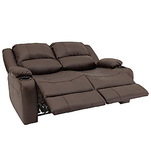 RecPro Charles 58" Powered Double RV Wall Hugger Recliner Sofa RV Loveseat with Upgraded 2023 Fabric (Chestnut)