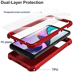 Ailiber for TCL 30Z Phone Case, Straight Talk TCL 30 Z T602DL Case with Screen Protector, Dual Layer Structure Protection, Shockproof Corner TPU Bumper, Slim Silicone Phone Cover for TCL 30Z-Red