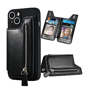TopFunny Stick on Wallet for Phone Case, Credit Adhesive Card Holder for Back of Phone Cases Flip Leather Zipper Wallet Sleeve Pouch Compatible with iPhone, Samsung Galaxy Most Smartphones Black