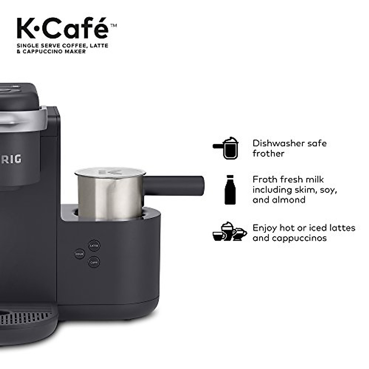 Keurig K-Cafe Single-Serve K-Cup Coffee Maker, Latte Maker and Cappuccino Maker, Comes with Dishwasher Safe Milk Frother, Coffee Shot Capability, Compatible With all Keurig K-Cup Pods, Dark Charcoal
