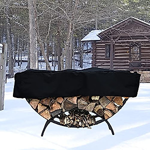 Becony Curved Firewood Rack Cover - Half Round Log Wood Pile Storage Protector for Indoor Outdoor, 210D Heavy Duty, 59 Inch (Black)