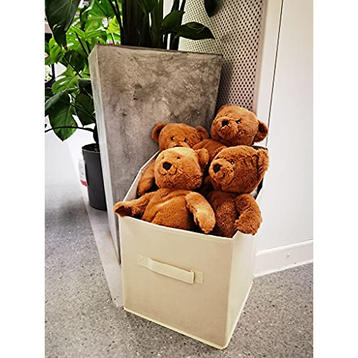 Sebadaci Storage Bins Cubes Baskets with Handles Collapsible Storage Bins Storage Baskets for Shelves, Organizing, Office Organizer 3-Pack Collapsible Storage Bins, Beige, Medium