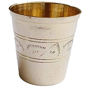 PARIJAT HANDICRAFT Handmade Pure Brass Small Glass Pooja Golden Glass/Tumbler for Serving & Drinking Purpose, Decorative Showpiece 2 Inch