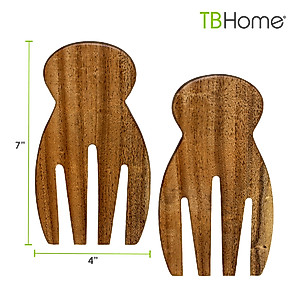 TB Home Acacia Wood Salad Hands, Set of 2 Wooden Salad Servers, Serving Set Great for Tossing and Serving Salad, Pasta and More