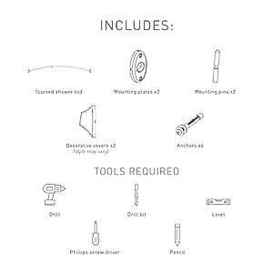 Moen Triva Matte Black 5-Foot Curved Fixed Mount Shower Curtain Rod with Pivoting Flanges, CSR2167BL