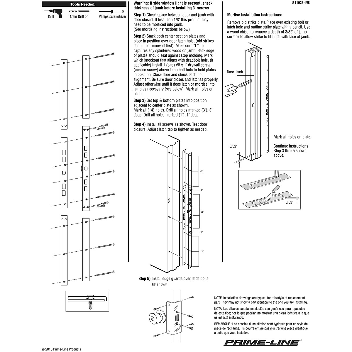 Prime-Line U 11026 Jamb Repair and Reinforcement Kit, 59-1/2 In. Installed, Steel Construction, White (1 Kit)