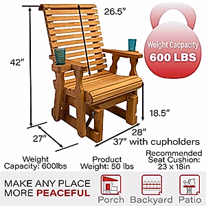 Amish Casual Heavy Duty 600 Lb Roll Back High Back Treated Glider Chair with Cupholders (Cedar Stain)