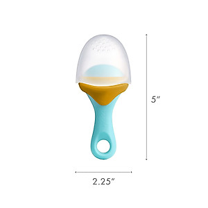 Boon Pulp Silicone Baby Fruit Feeder - Soft Silicone Baby Feeding Set - Fruit and Vegetable Baby Led Weaning Supplies - Baby Feeding Essentials - Blue/Mustard and Gray/Mint - 2 Count