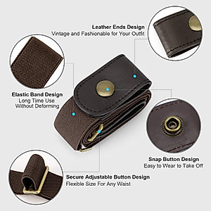 WHIPPY No Buckle Stretch Women Belt for Jeans Pants, Elastic Buckle Free Invisible Belts for Men up to 48 Inches (Coffee, Fit Pants Size 22-29 Inches)