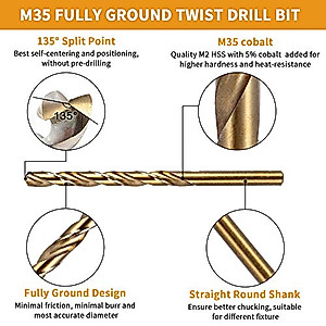 BECOLLO 3/32 Inch Cobalt Drill Bit Set, M35 Jobber Length Twist Drill Bits,Suitable for Drilling in Hard Metal, Stainless Steel, Cast Iron,10 Pieces