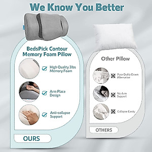 BedsPick Extra Firm Pillows, Cervical Neck Pillow for Pain Relief, Memory Foam Pillow with Armrest Design for Side Back Stomach Sleeper, OEKTEX-100 Certified Washable